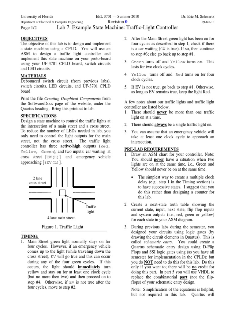 Traffic Light Controller Design Lab | PDF | Vhdl | Traffic Light
