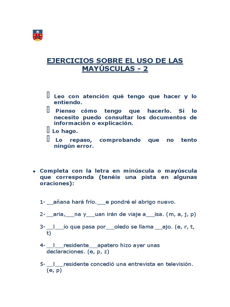 Ejercicios de uso de mayúsculas | PDF