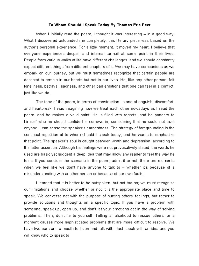 To Whom Should I Speak Today by Thomas Eric Peet | PDF