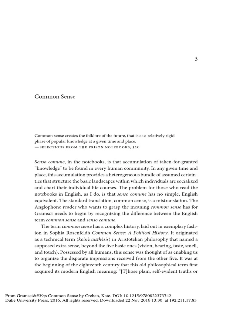 Common Sense: Senso Comune, in The Notebooks, Is That Accumulation of ...