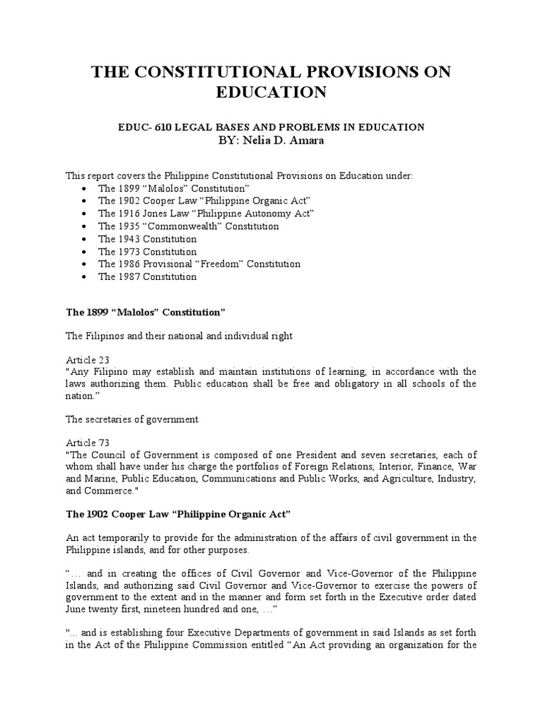 Philippine Education Constitutional Provisions | PDF | Citizenship ...