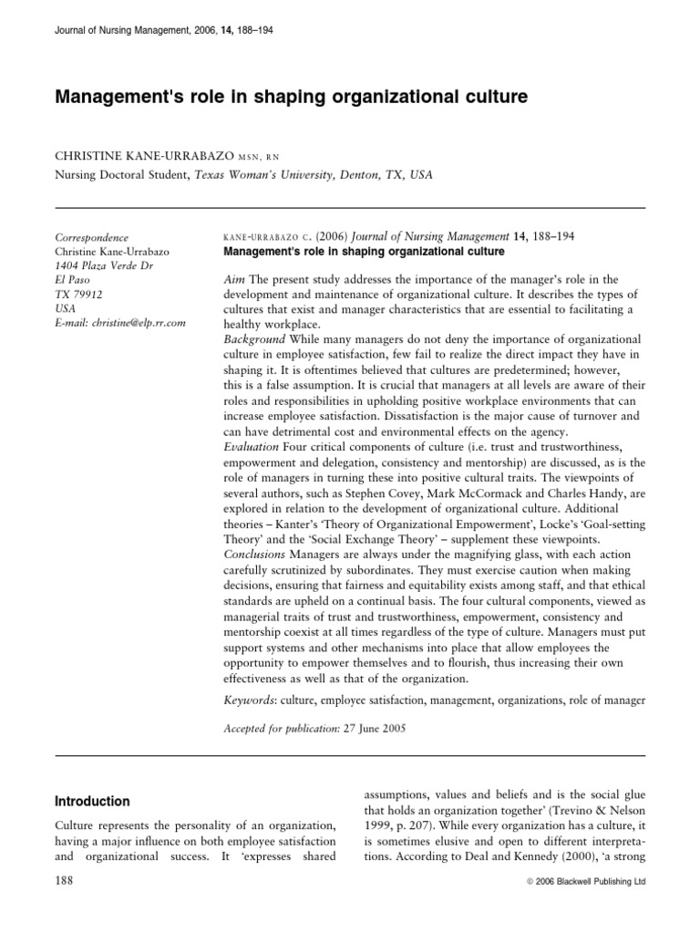 Management's Role in Shaping Organizational Culture | PDF | Mentorship ...