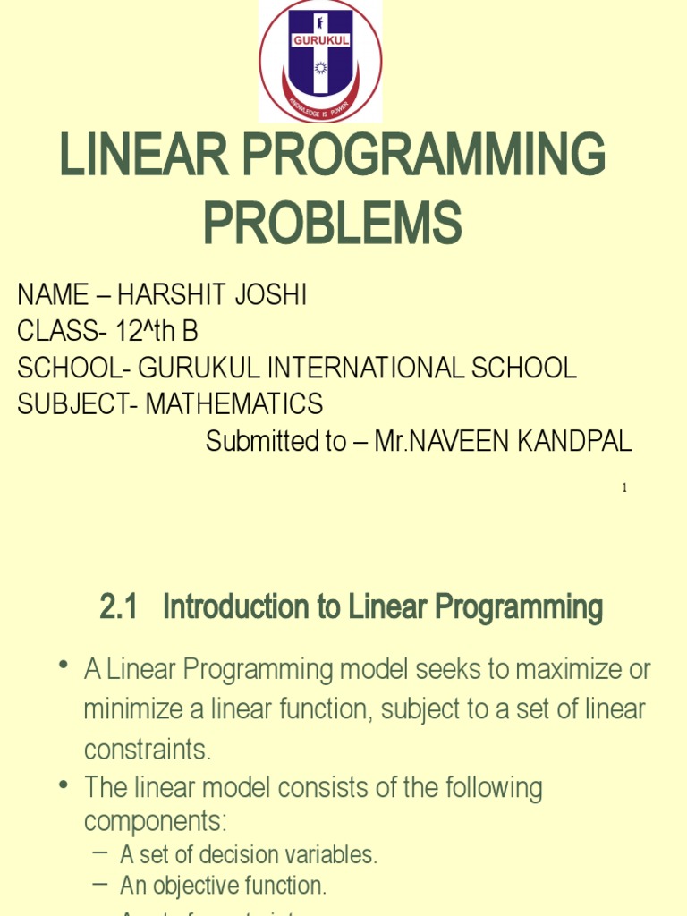 Linear Programming Problems | PDF | Linear Programming | Mathematical Optimization