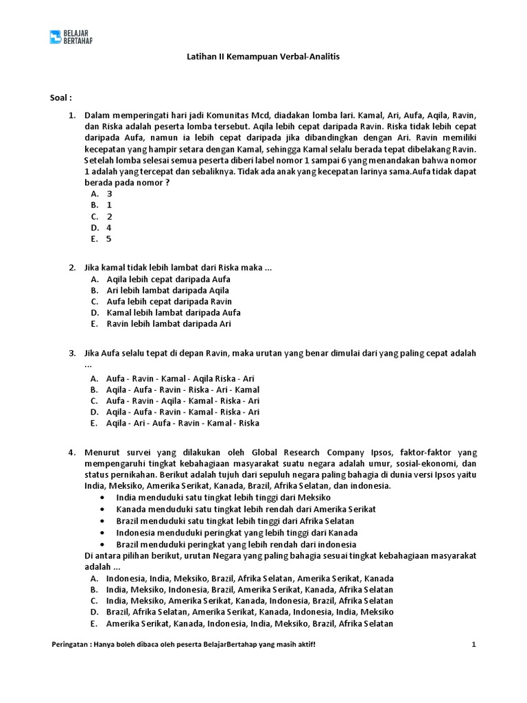Latihan II Kemampuan Verbal-Analitis | PDF