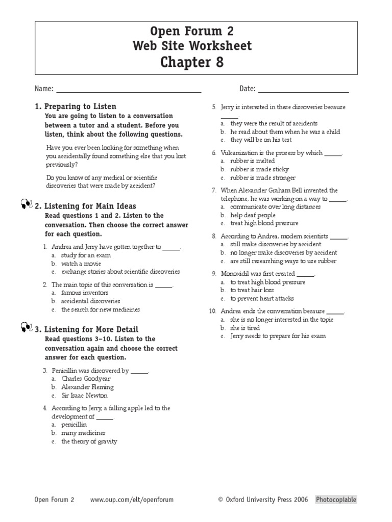 Open Forum 2 Web Site Worksheet: 1. Preparing To Listen | PDF | Science