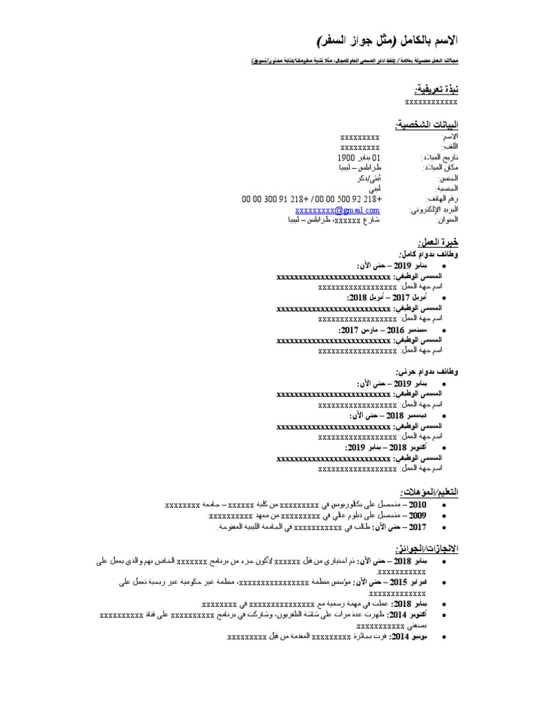CV Template (Arabic) - by Bawendi | PDF