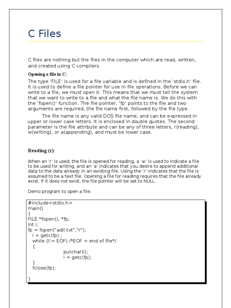 C Files Opening A File In C Pdf C Programming Language Pointer
