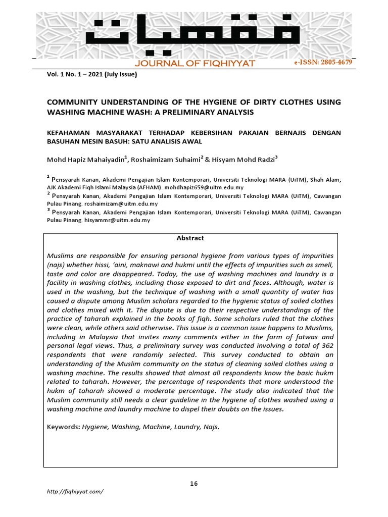 Community Understanding of The Hygiene of Dirty Clothes Using Washing ...