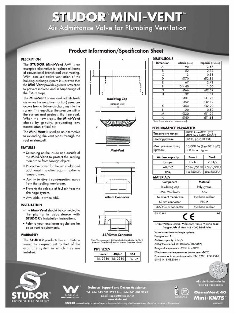 Mini Vent Spec Sheet | PDF