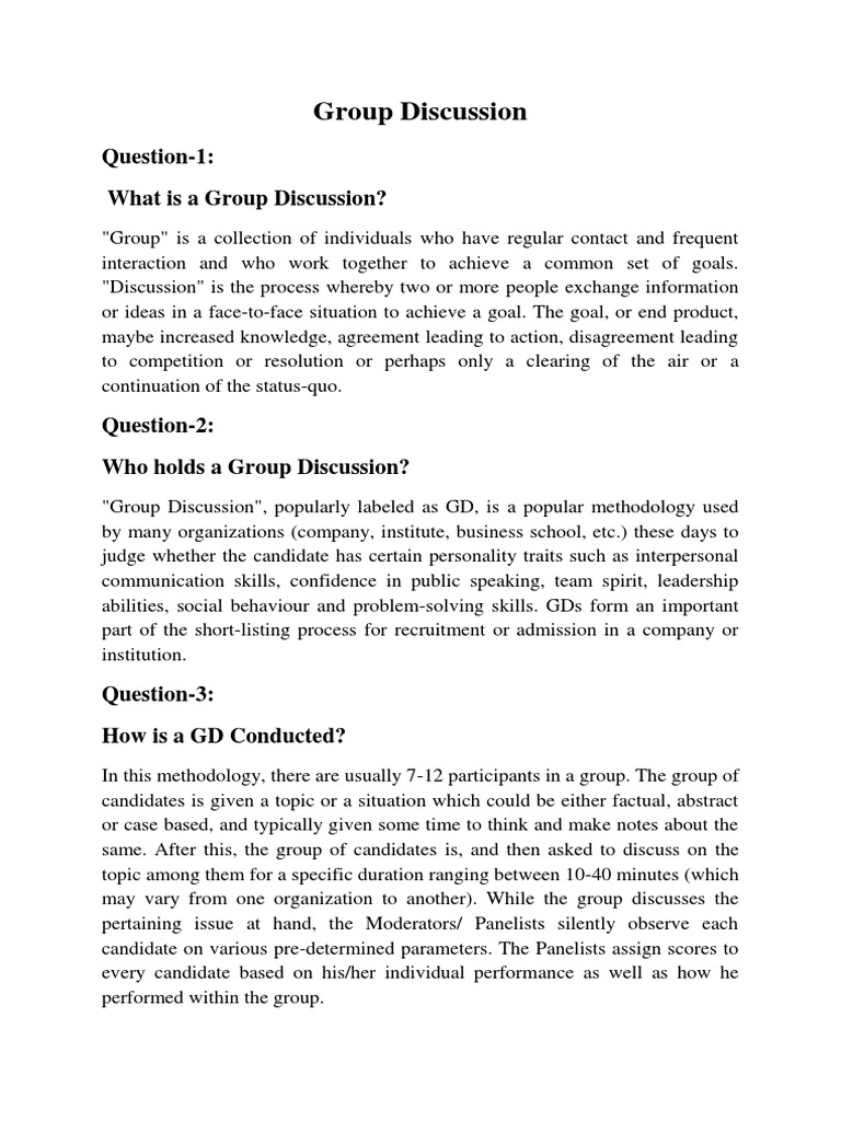 Question-1: What Is A Group Discussion? | PDF | Body Language | Leadership