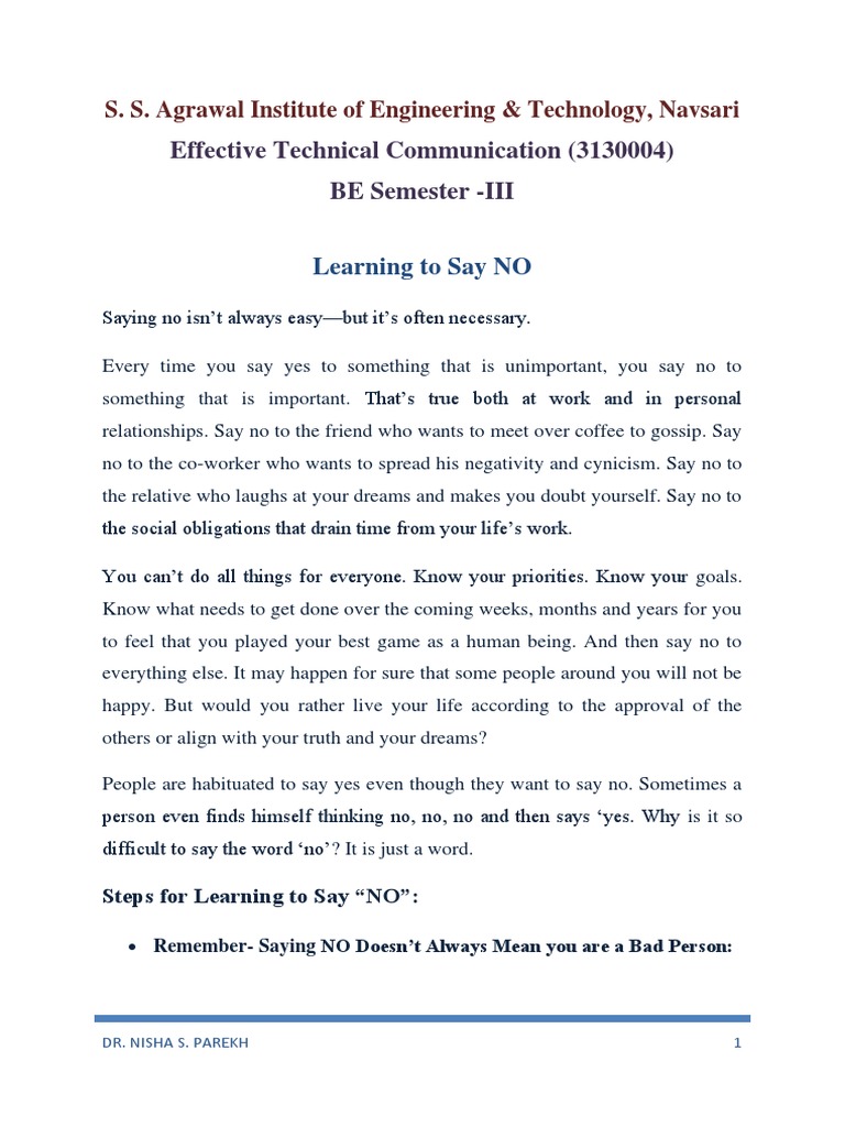 ETC - Learning To Say NO | PDF