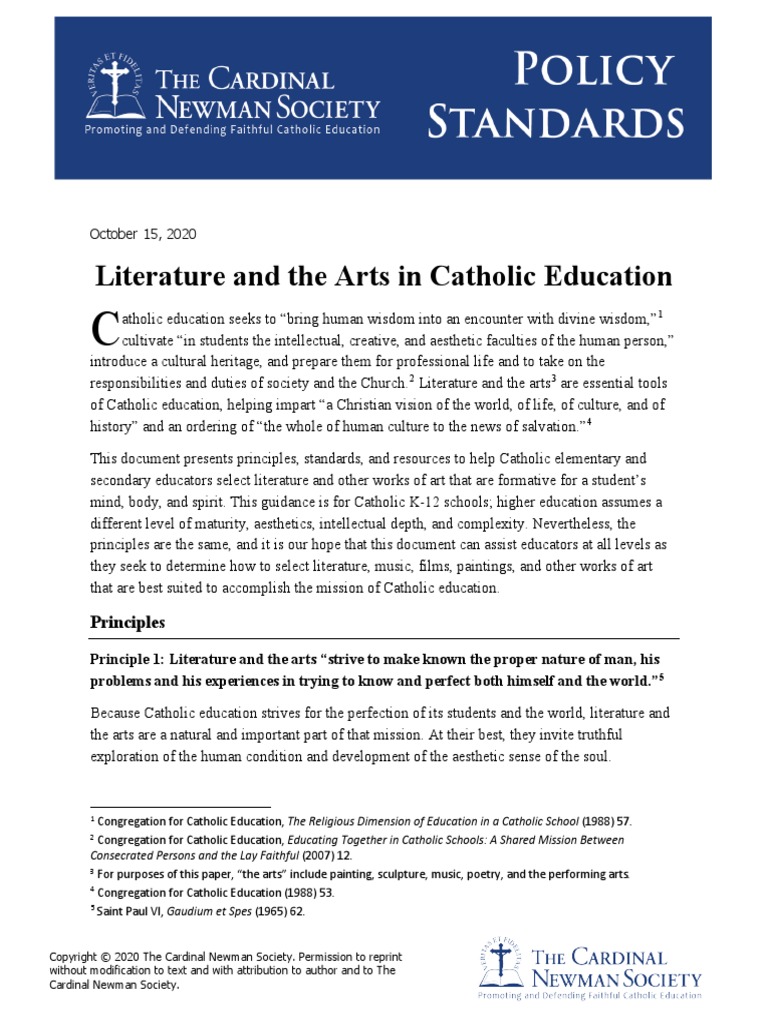 Literature and The Arts in Catholic Education: Principles | PDF ...