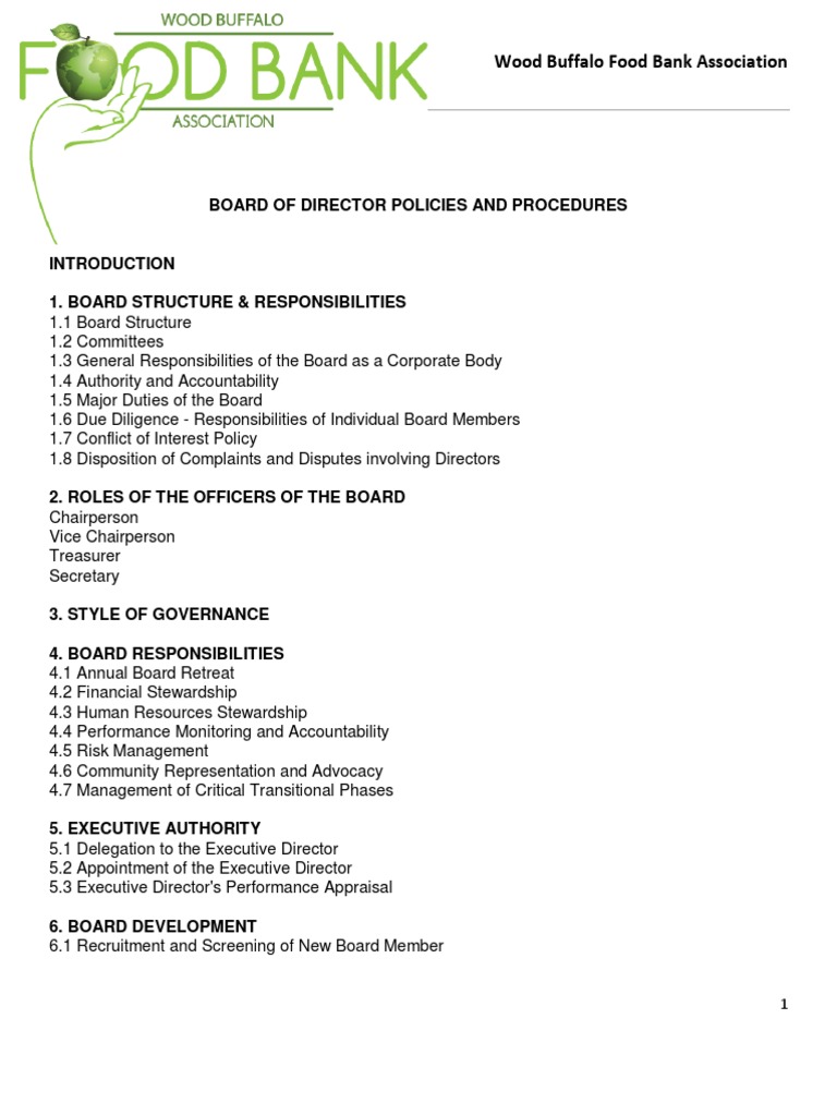 Board of Directors Policies and Procedures | PDF | Conflict Of Interest ...