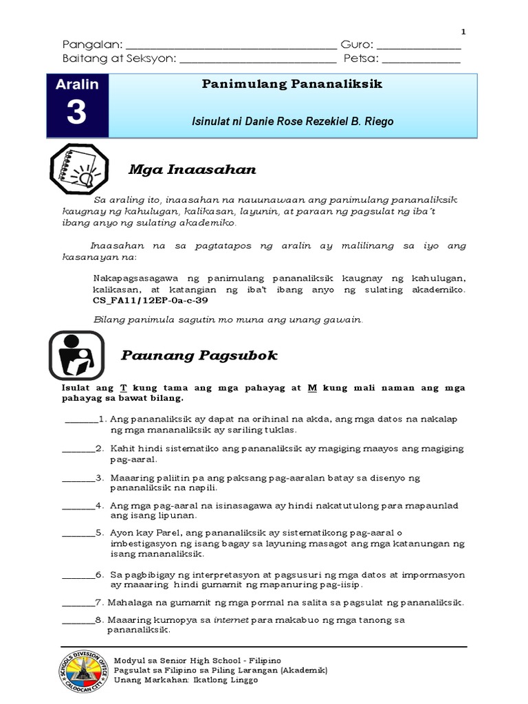 Aralin: Mga Inaasahan | PDF
