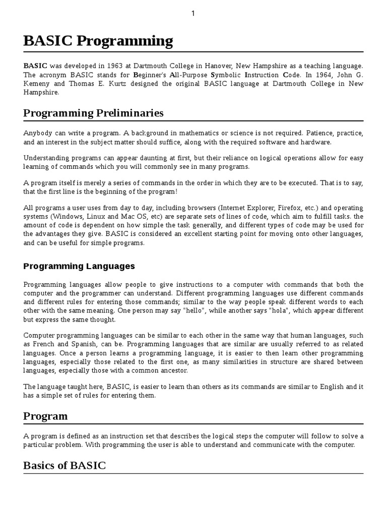 Learn BASIC Programing With Wikibooks | PDF | Parameter (Computer Programming) | Subroutine