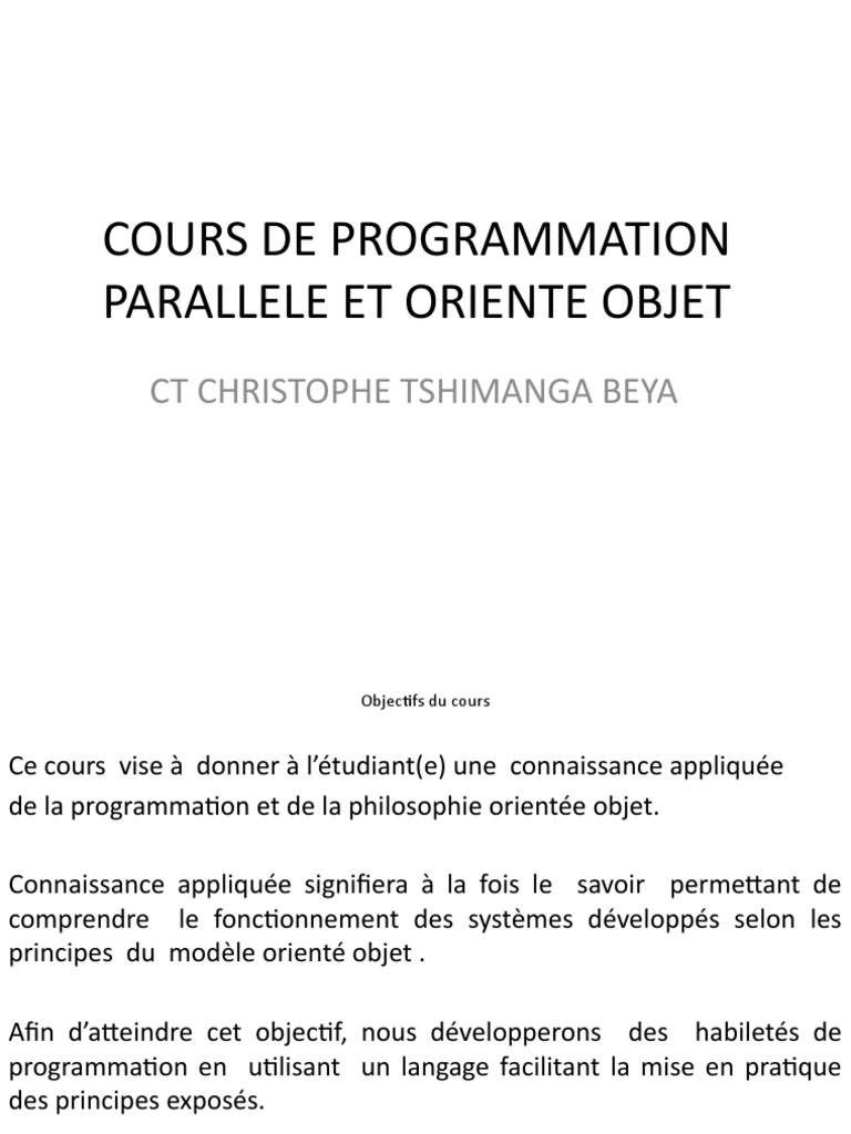 Cours de Programmation Parallele Et Oriente Objet2 | PDF | Classe ...