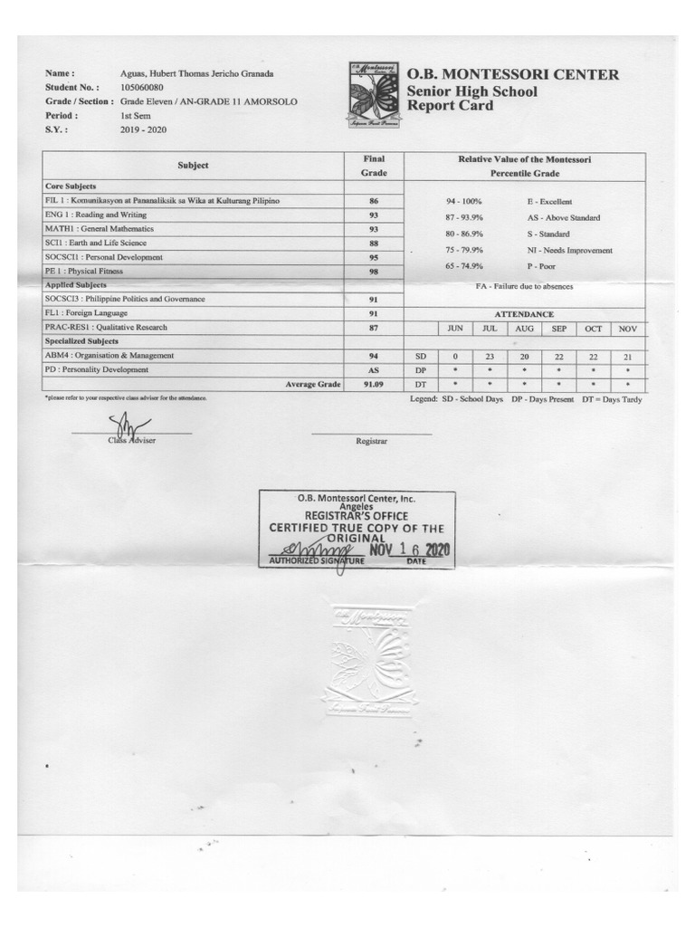 Grade 11 Report Card | PDF