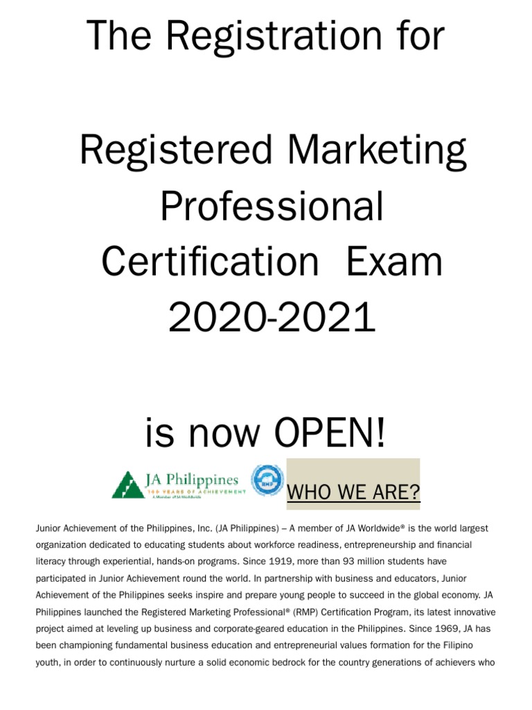 The Registration For Registered Marketing Professional Certification ...