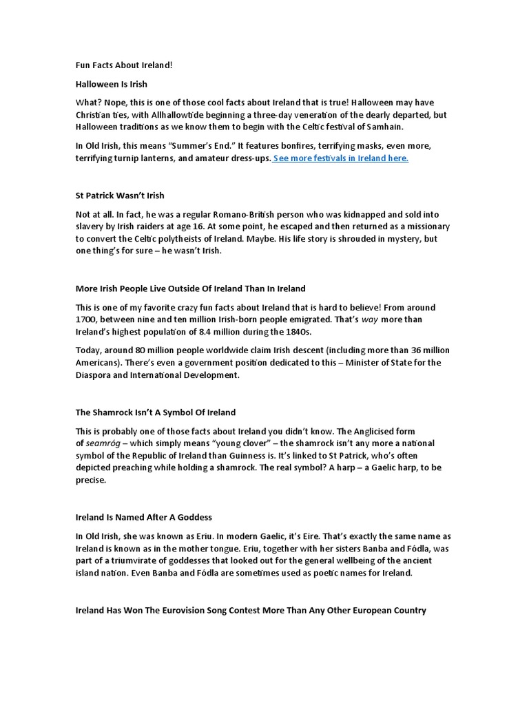 Fun Facts About Ireland | PDF | Irish Language | Ireland