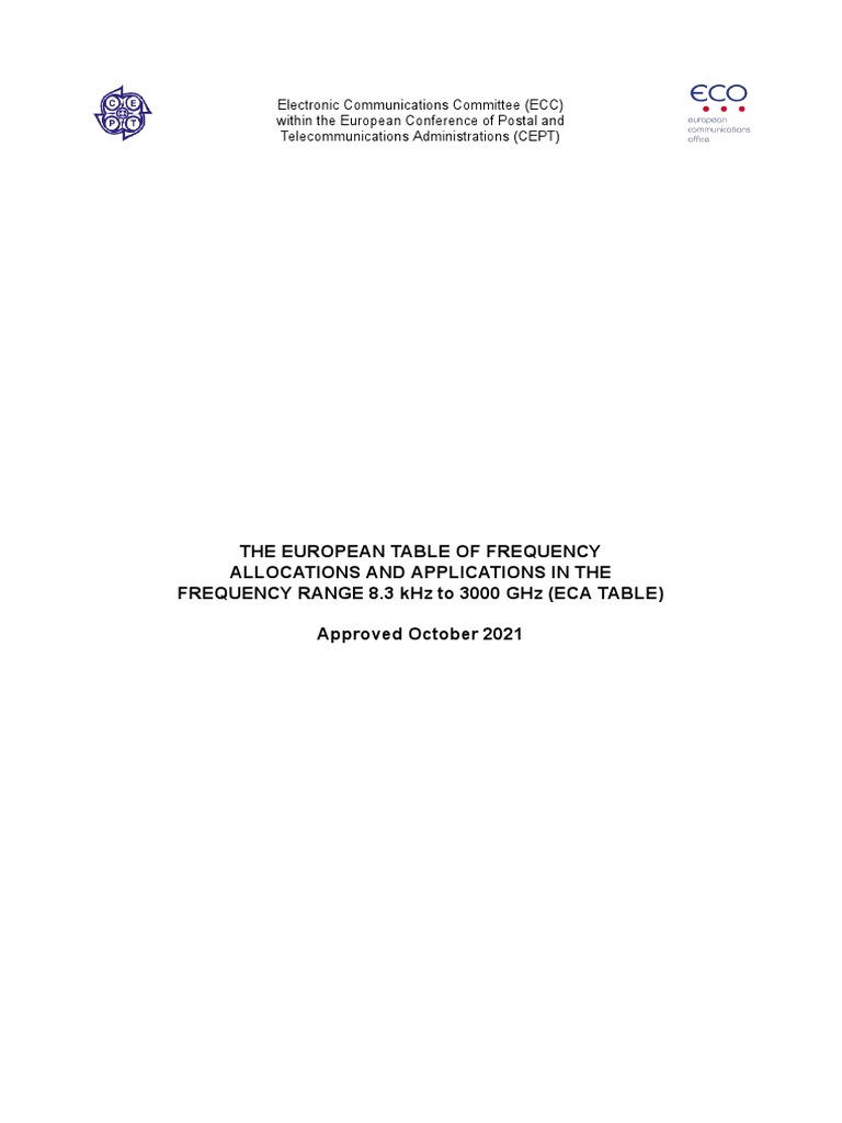 European Frequency Allocations Table 2021 | PDF | Radio Spectrum ...