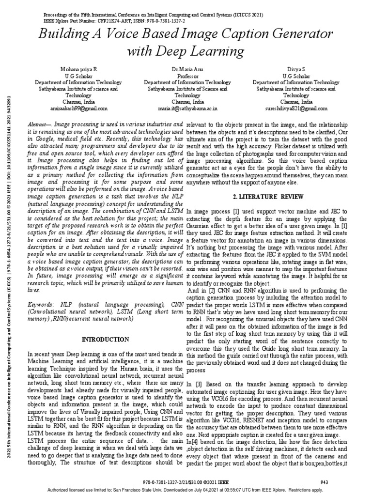 Building A Voice Based Image Caption Generator With Deep Learning | PDF | Deep Learning ...