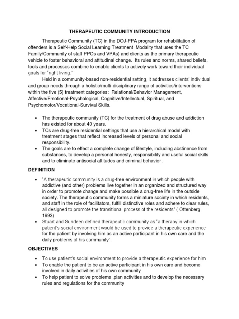 Lesson 1. Therapeutic Community Introduction | PDF | Psychology ...