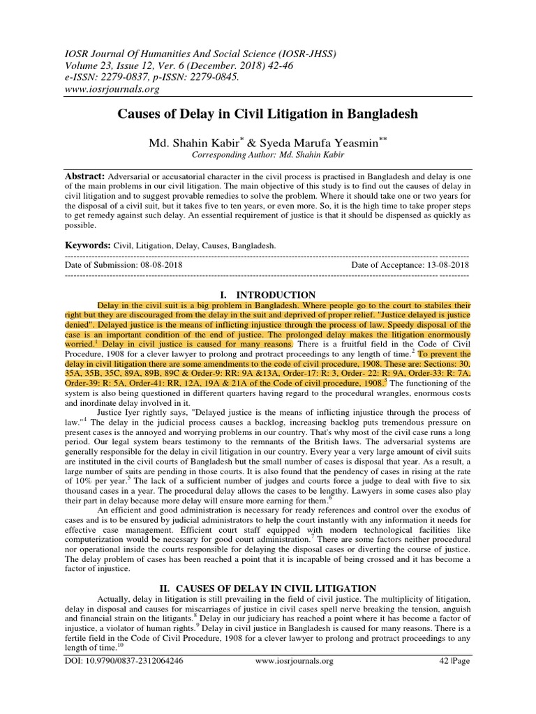 Causes and Remedies of Delay in Civil Court | PDF | Lawsuit ...