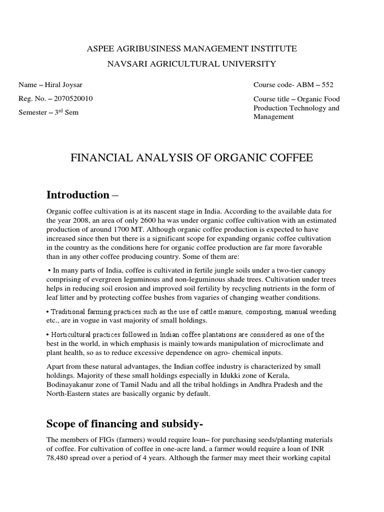 Financial Analysis of Coffee | PDF | Agriculture | Organic Farming