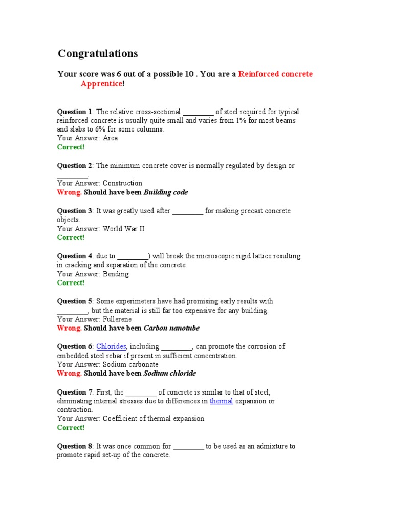 PRC Quiz | PDF | Reinforced Concrete | Structural Engineering