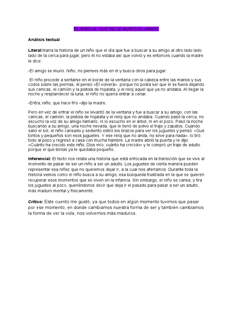 El Niño Al Que Se Le Murio El Amigo | PDF