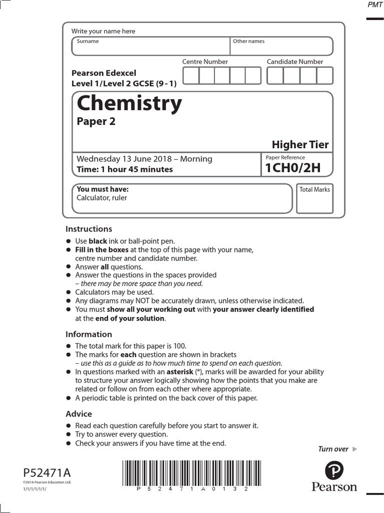 June 2018 QP - Paper 2 (H) Edexcel Chemistry GCSE | PDF | Sodium ...
