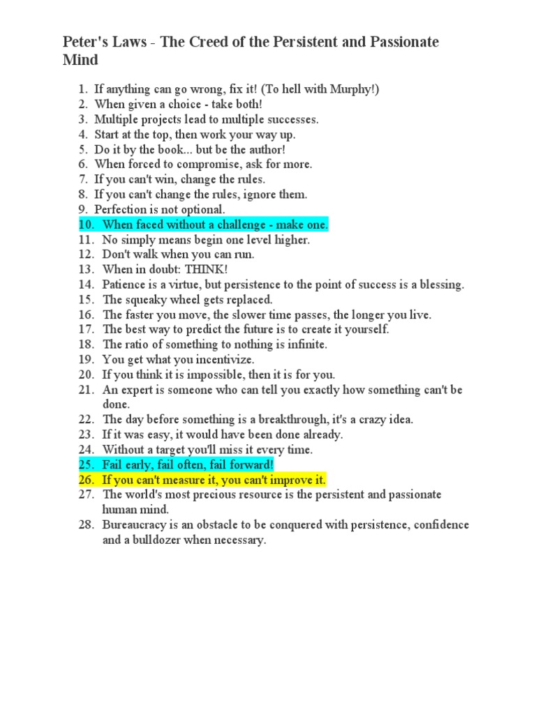 Peter's Laws - The Creed of The Persistent and Passionate Mind | PDF