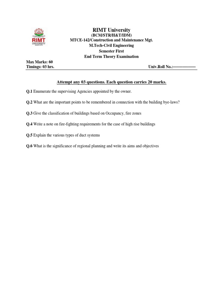 RIMT University: Attempt Any 03 Questions. Each Question Carries 20 ...