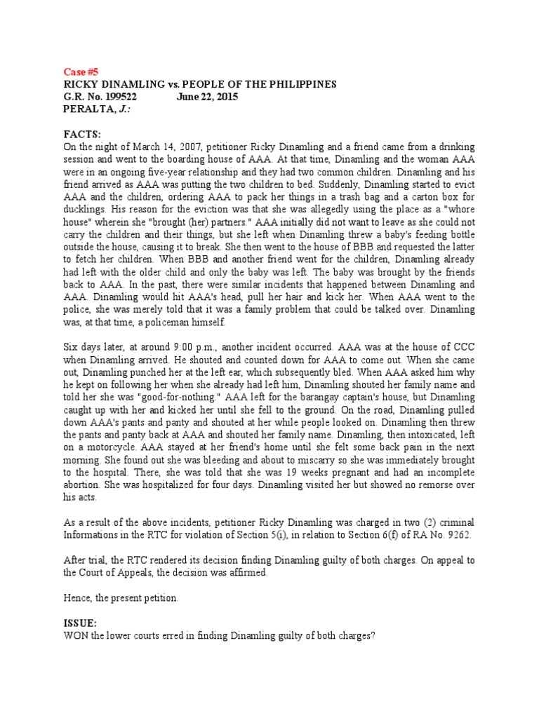 Ricky Dinamling vs. People of The Philippines G.R. No. 199522 June 22 ...
