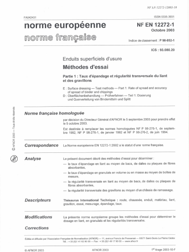NF en 12272-1 | PDF