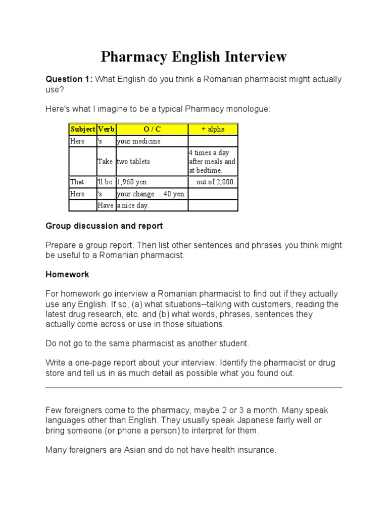 Pharmacy English Interview | PDF | Pharmacy | English Language