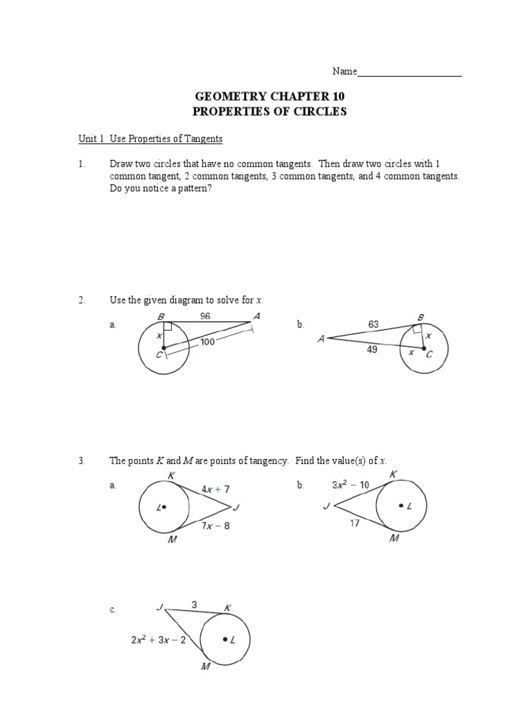 Chapter 10: Circle Properties and Problems | PDF | Circle | Tangent