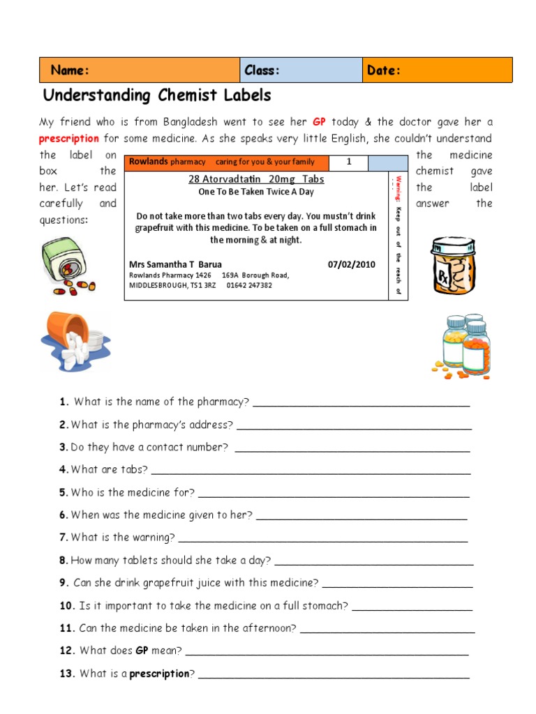 Understanding Chemist Labels: Name: Class: Date | PDF | Health Care ...