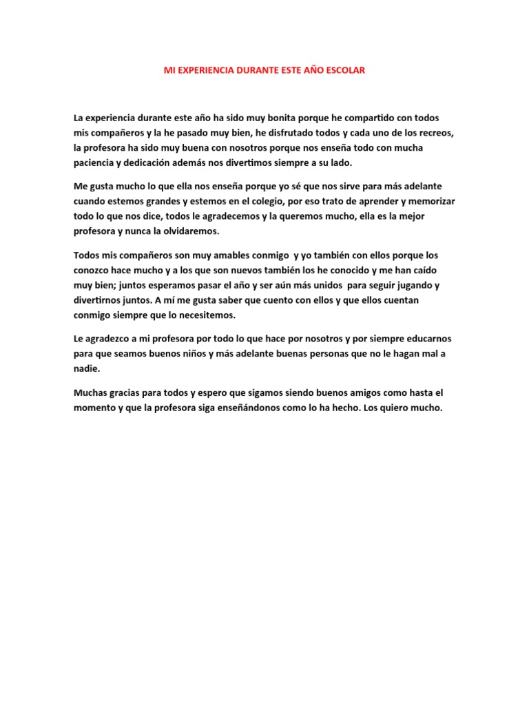 Mi experiencia escolar este año | PDF