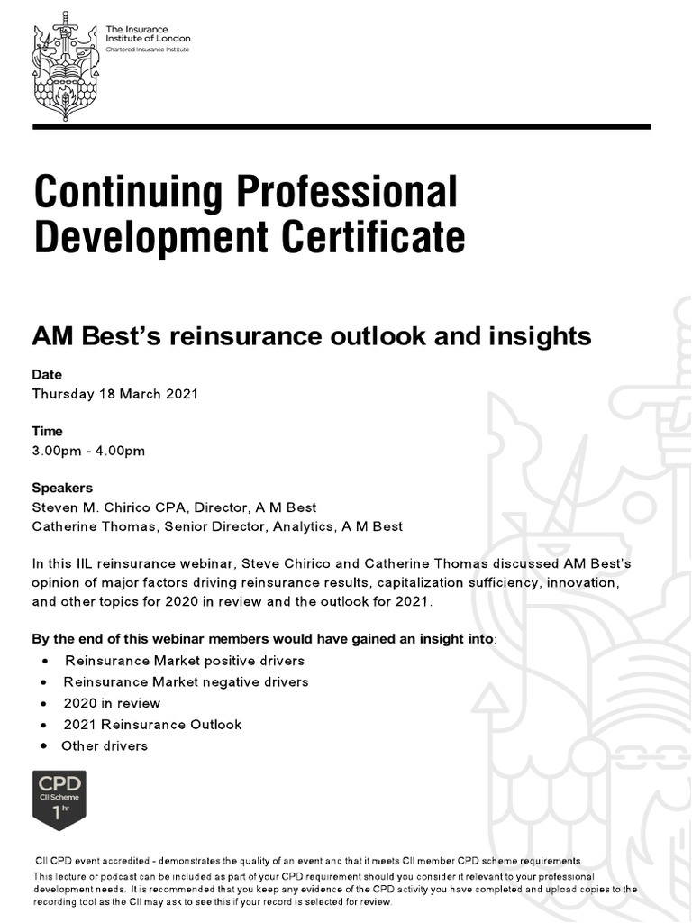 Continuing Professional Development Certificate: AM Best's Reinsurance ...
