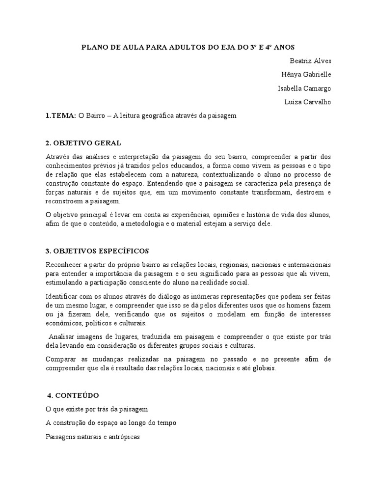 Plano de Aula EJA | PDF | Paisagem | Geografia