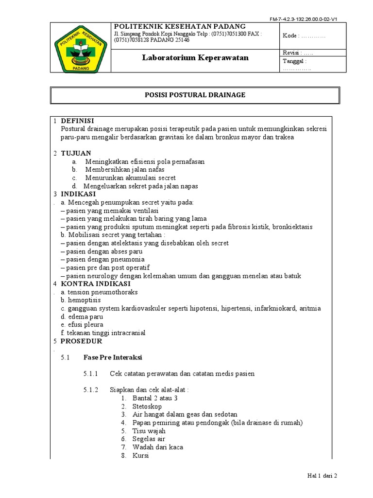 Prosedur Postural Drainase Paru | PDF
