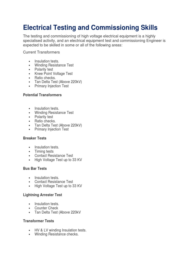 Electrical Testing and Commissioning Skills | PDF