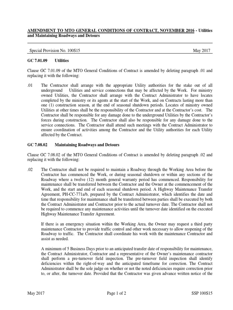 MTO Contract Amendment: Utilities & Roadways | PDF | Common Law ...