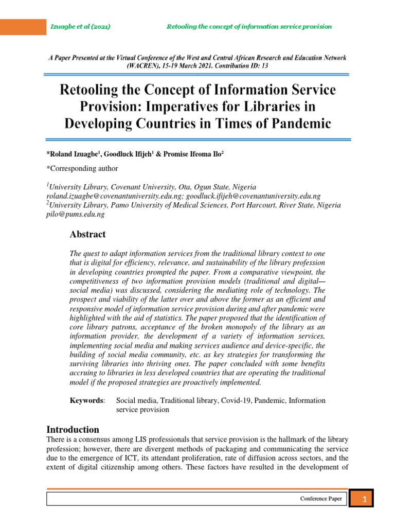 Retooling The Concept of Information Service Provision: Imperatives For ...