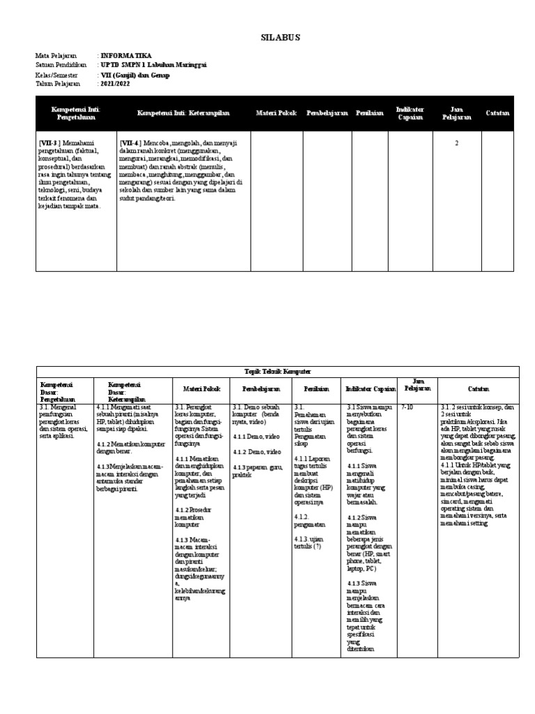 Silabus Informatika Kelas 7 Pdf