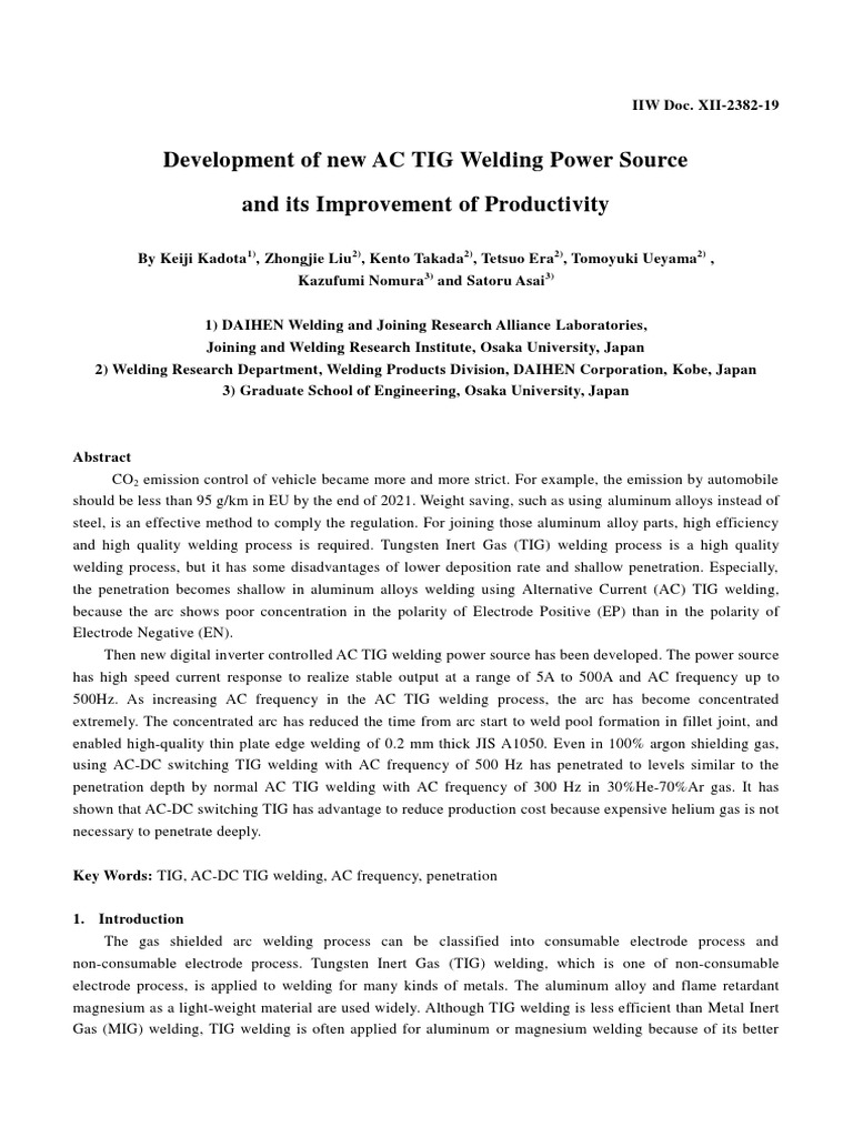 Development of New AC TIG Welding Power Source and Its Improvement of ...