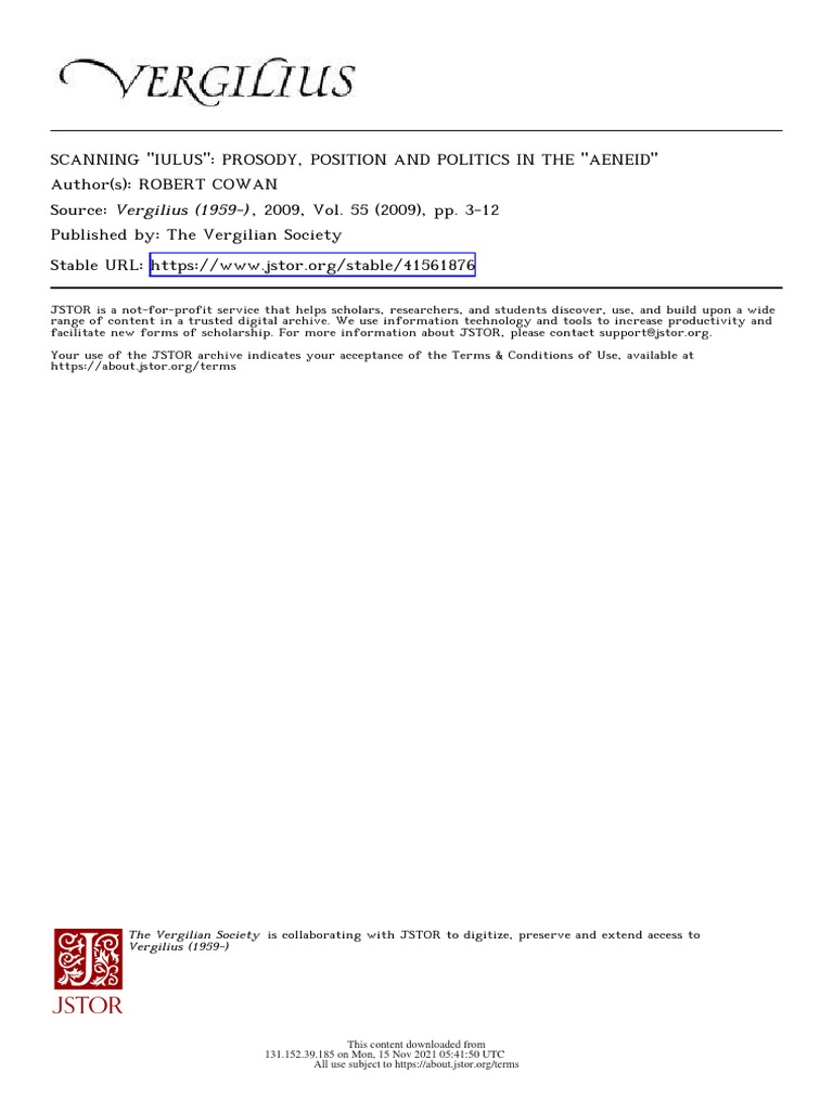 Cowan Scanning Iulus | PDF | Virgil | Aeneid