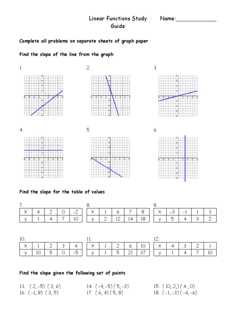 Linear Functions Study Guide Name | PDF | Equations | Algebra