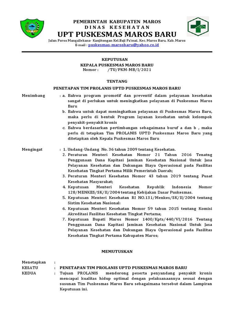 SK Penetapan Tim Prolanis | PDF